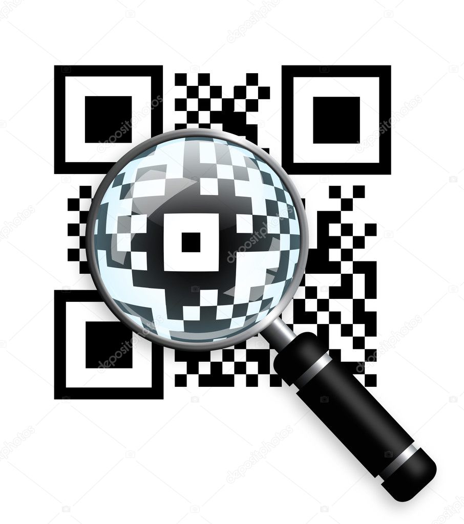 Qr code with magnifying glass isolated over white — Stock Photo ...