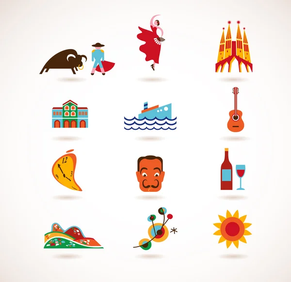 Icons and popular symbols of Spain. A set of vector attributes. — Stock ...