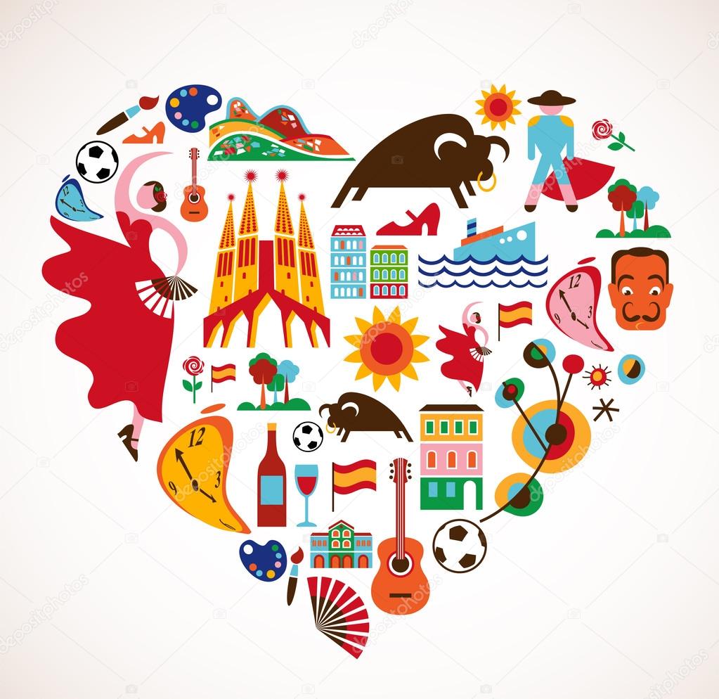 Spain Love - heart with set of vector icons Stock Illustration by ...