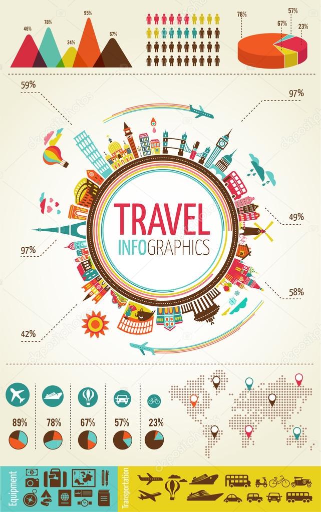 Travel and tourism infographics with data icons, elements — Stock ...