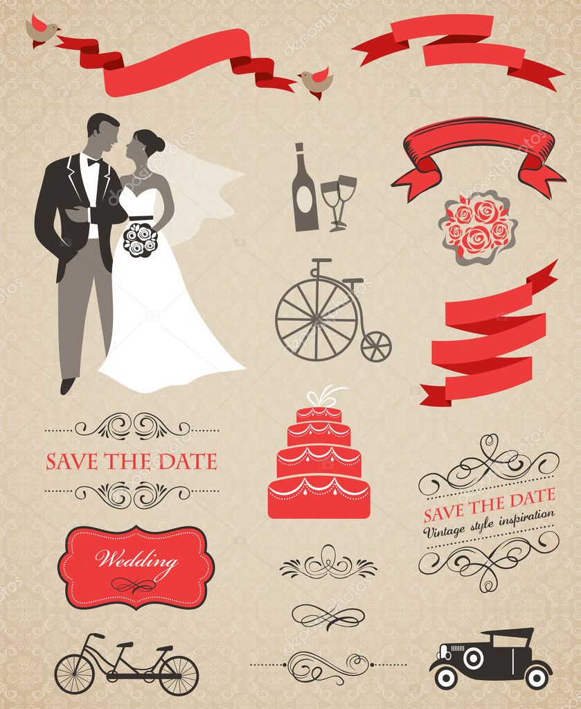 Wedding vector set with graphic elements — Stock Vector © marish #25512981