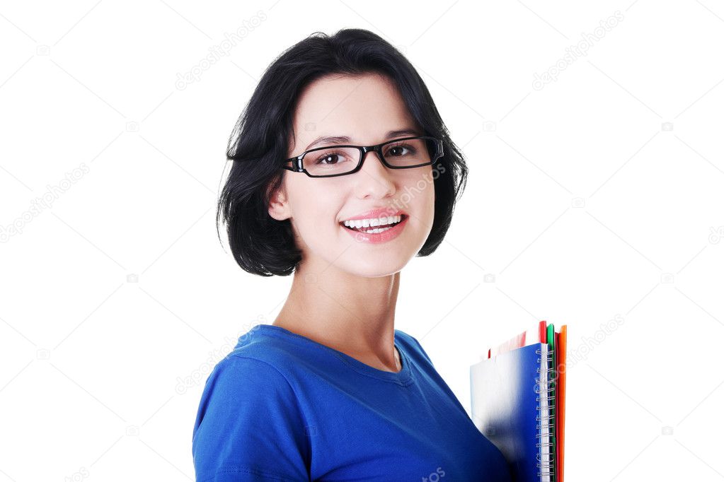 Happy student woman with notebooks — Stock Photo © piotr_marcinski ...