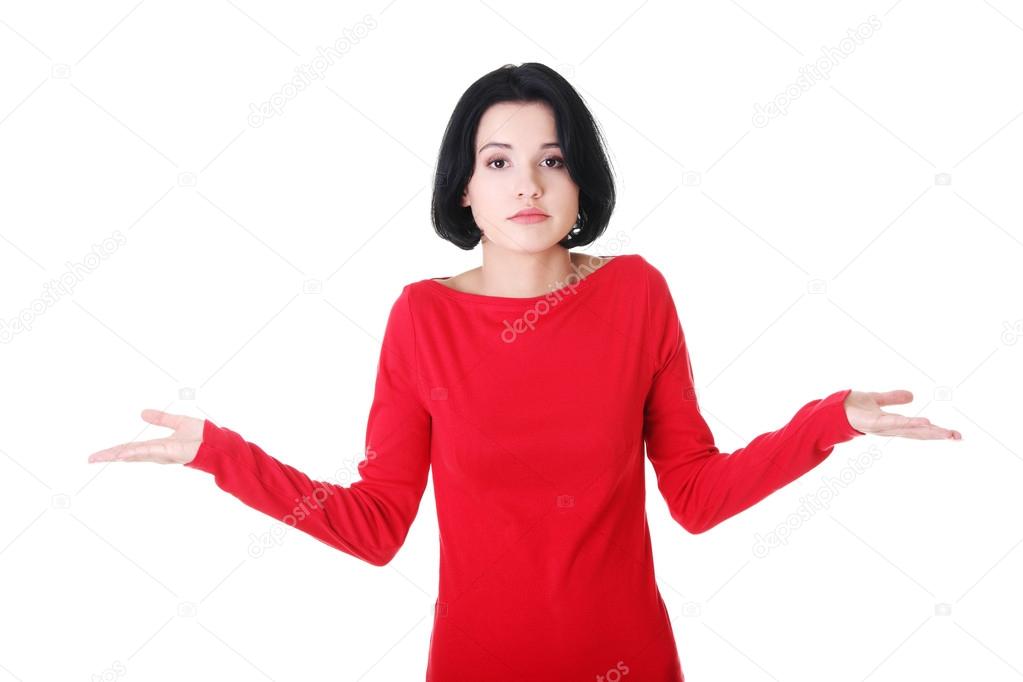 Young female gesturing do not know sign — Stock Photo © piotr_marcinski ...