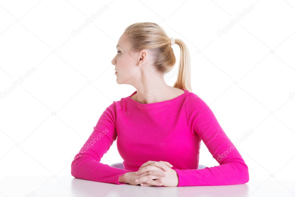 Young beautiful woman's sitting, profile. Stock Photo by ©piotr ...
