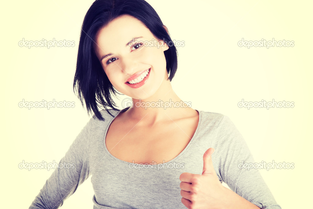 Mujer señalando pulgar hacia arriba .: fotografía de stock © piotr ...