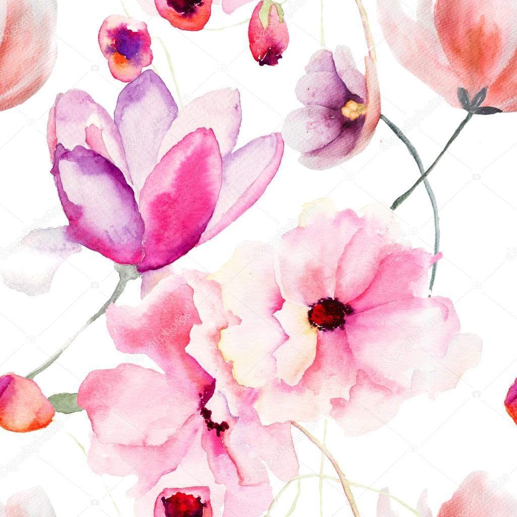 Watercolor seamless pattern with Pink flowers Stock Photo by ©Jershova ... Watercolor seamless pattern with Pink flowers Stock Photo by ©Jershova ...