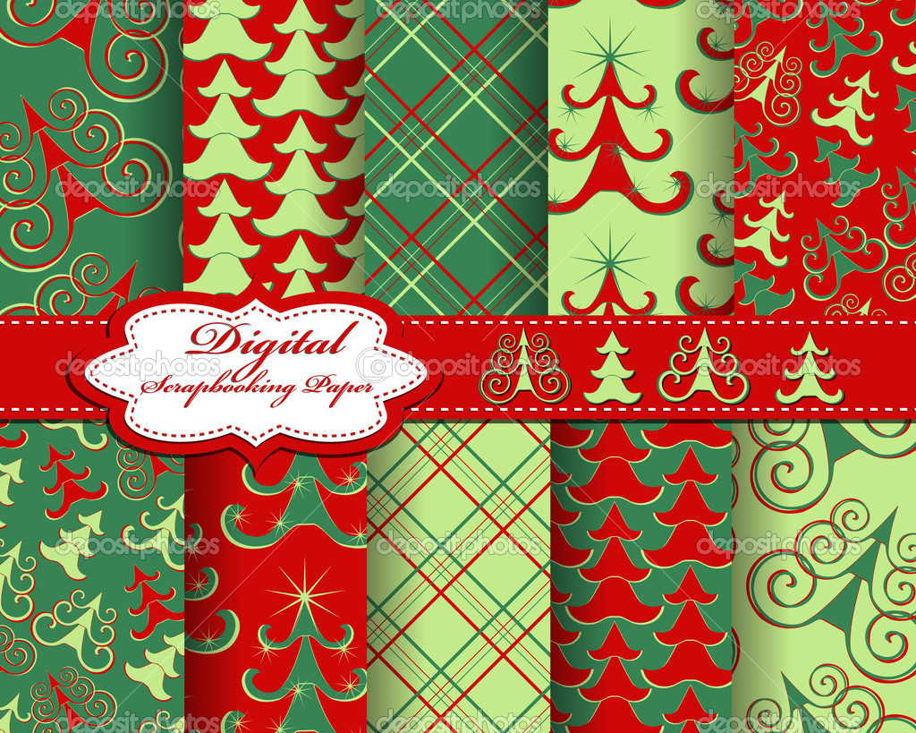 Set of vector Christmas tree paper for scrapbook Stock Vector Image by ...