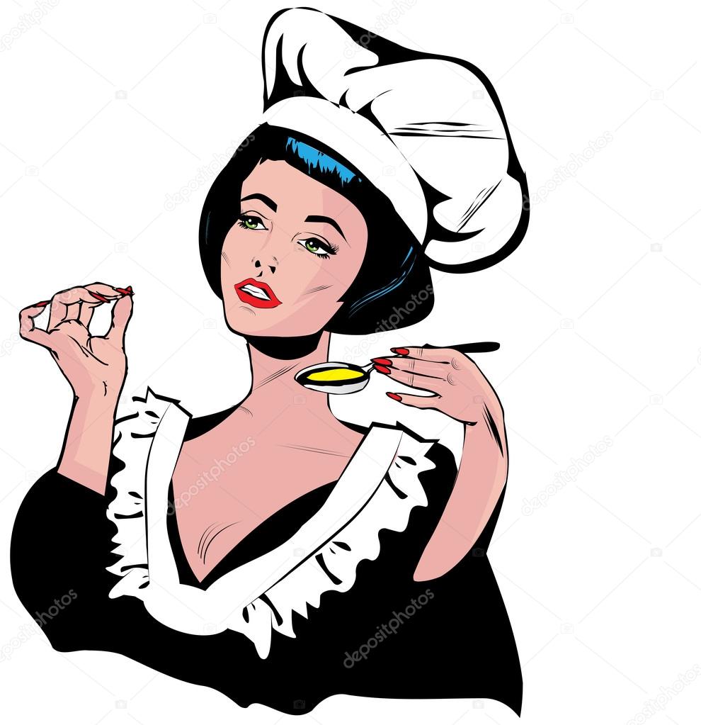 Clipart: chef girl | Lady Chef - woman Retro Clip Art comics collection ...
