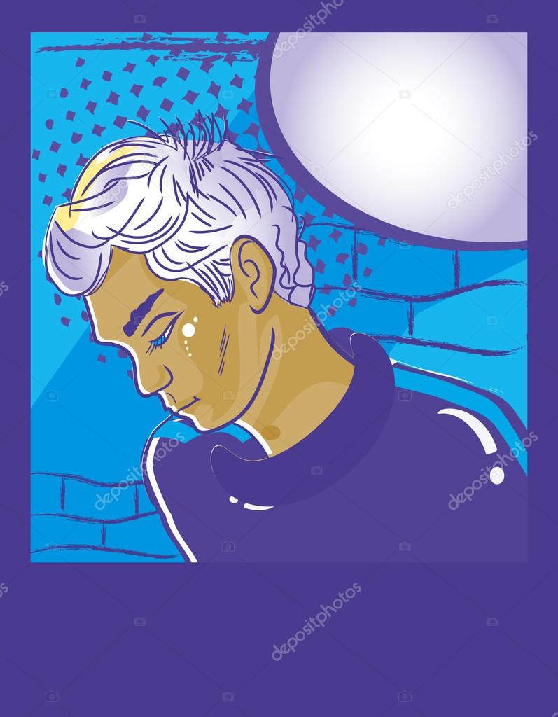 Sad boy man talking or thinking on grunge background banner temp Stock ...