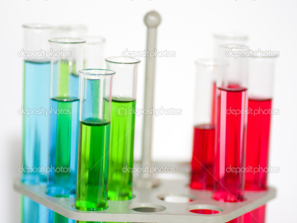 Glass laboratory equipment for science research on white background ...