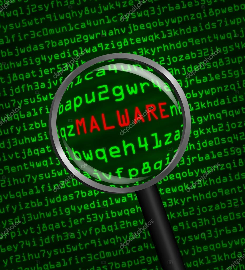 Magnifying glass locating malware in computer code Stock Photo by ...