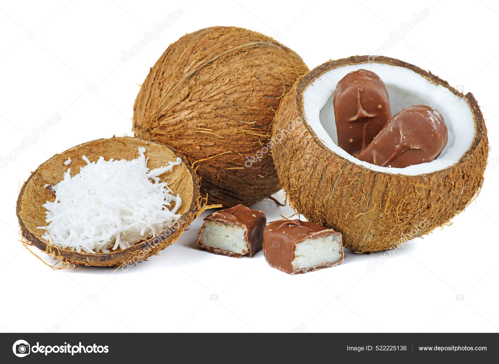 Caramelos Coco Chocolate Aislados Sobre Fondo Blanco — Foto de stock ...