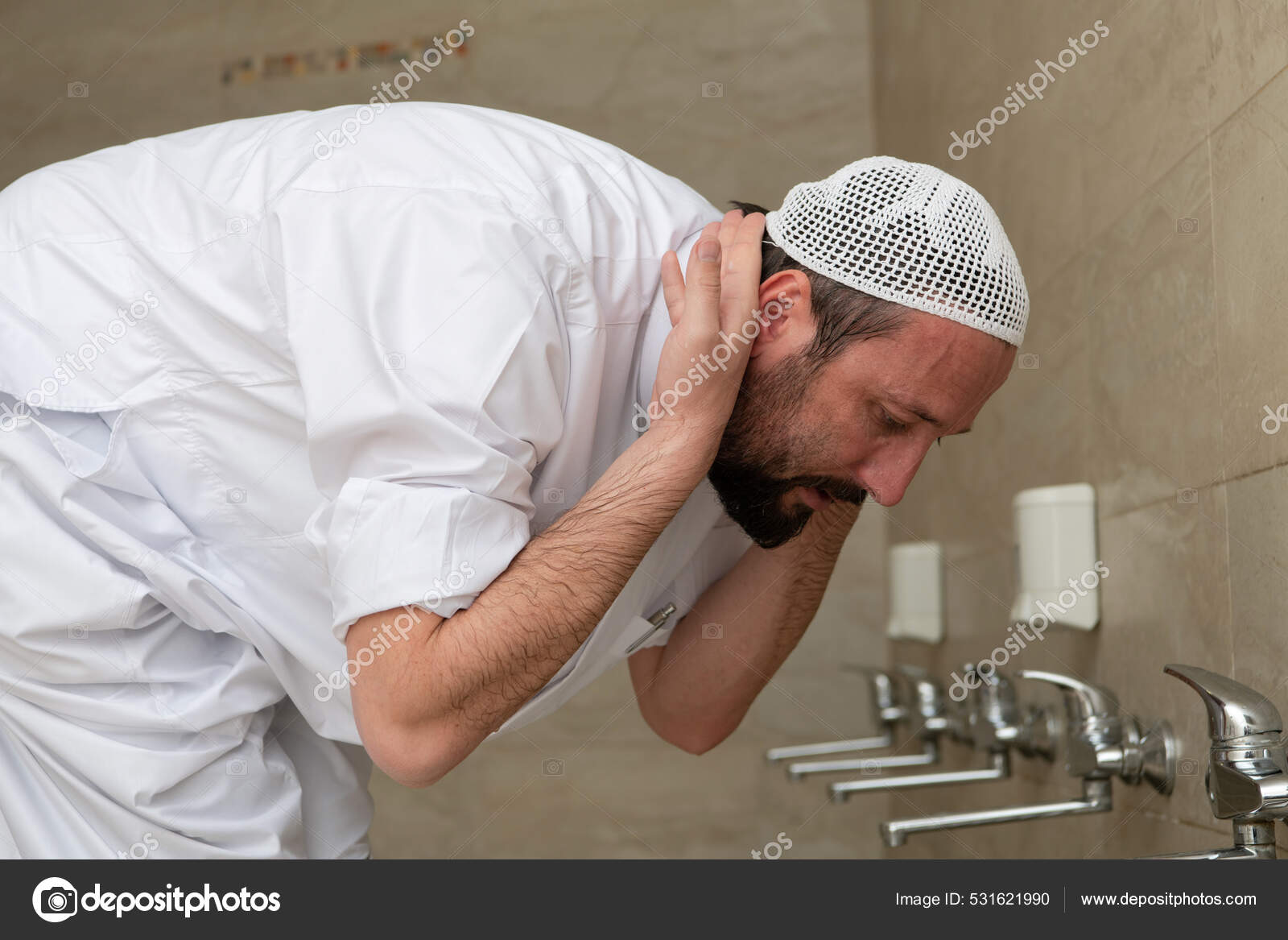 Muslim Takes Ablution Prayer Islamic Religious Rite Body Cleansing ...