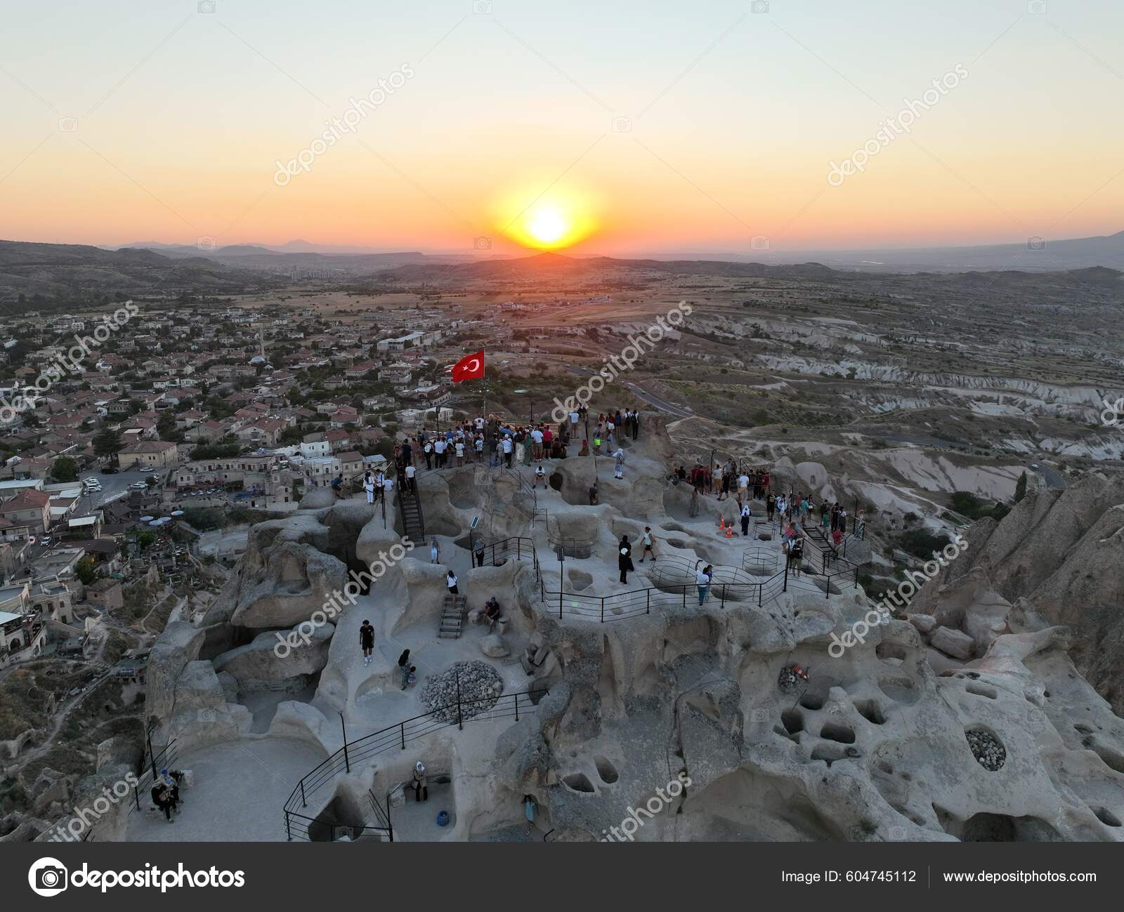 Aerial View Natural Rock Formations Sunset Valley Cave Houses ...