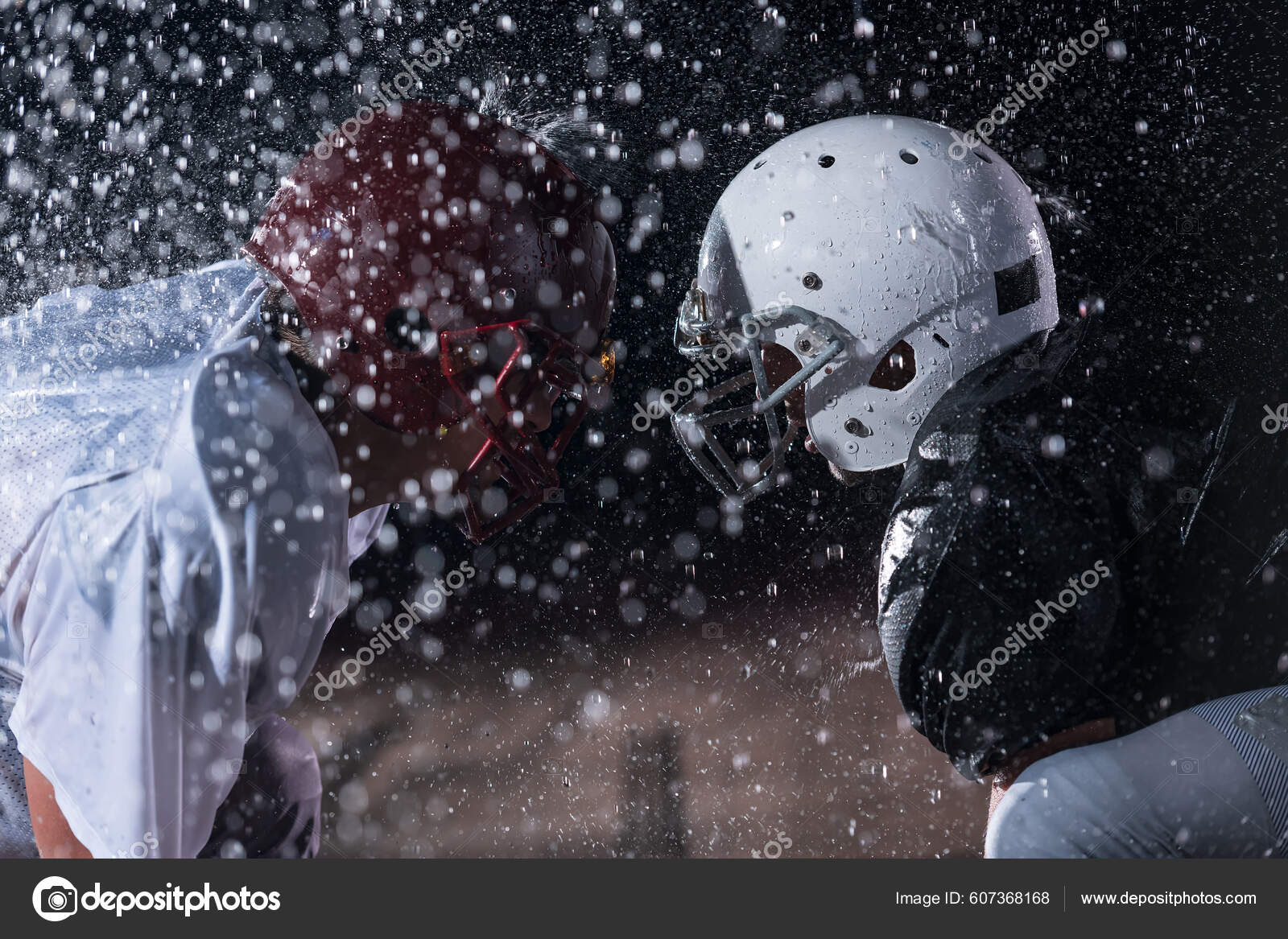 Two American Football Players Face Face Dark Night Rain Competition ... Two American Football Players Face Face Dark Night Rain Competition ...