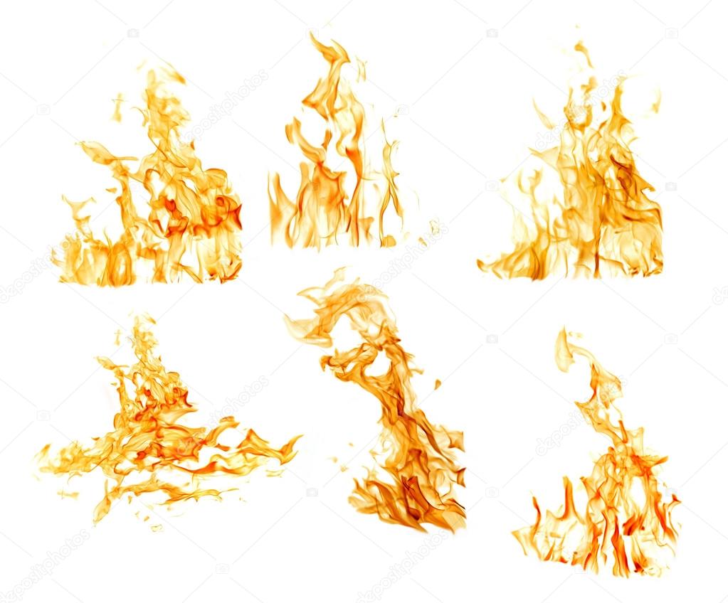 Set of six orange flames isolated on white Stock Photo by ©Dr.PAS 24181355
