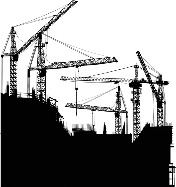 Grey and black cranes and house buildings — Stock Vector © Dr.PAS #6416573