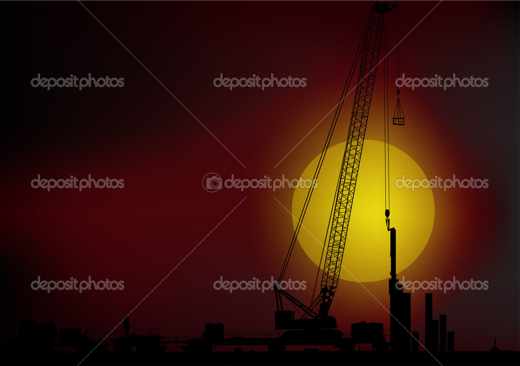 Composition with movable building crane at sunset Stock Vector Image by ...