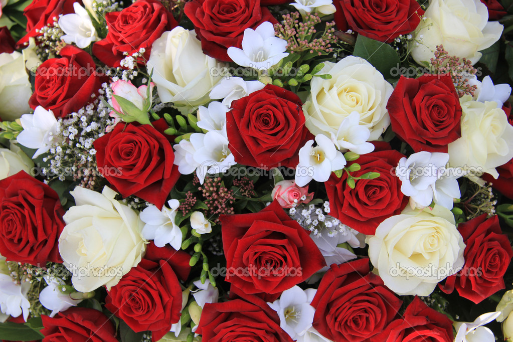 Big Bouquet Of Red And White Roses