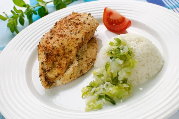 Roasted chicken fillet with white rice - Stock Image - Everypixel