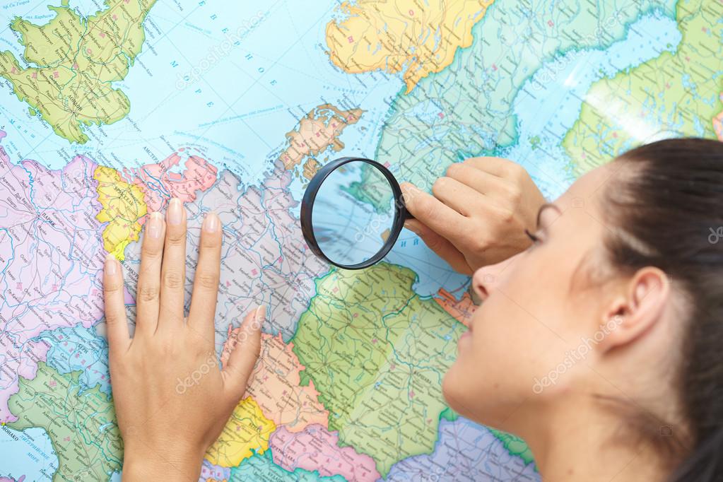 Woman with world map Stock Photo by ©strelok 47164801
