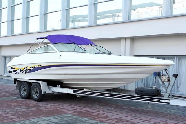 Speed boat on trailer ready for transport — Stock Photo © goceristeski ...