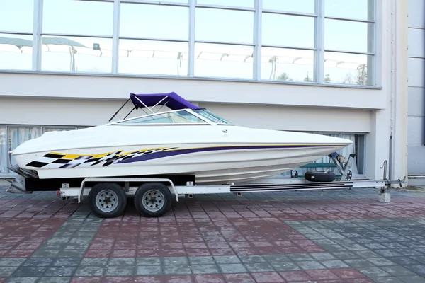 Speed boat on trailer ready for transport — Stock Photo © goceristeski ...