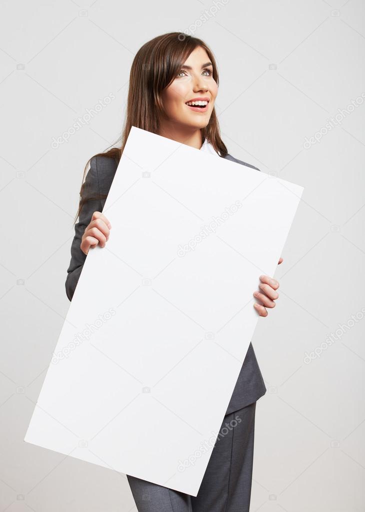 Business woman hold white blank paper — Stock Photo © sheftsoff #36178097 Business woman hold white blank paper — Stock Photo © sheftsoff #36178097