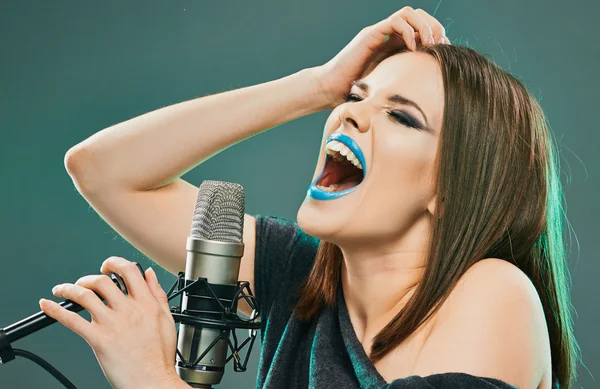 Woman singer with microphone. - Stock Image - Everypixel
