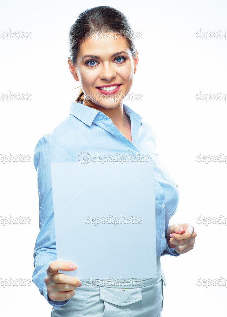 Woman holds sign board — Stock Photo © sheftsoff #45371473