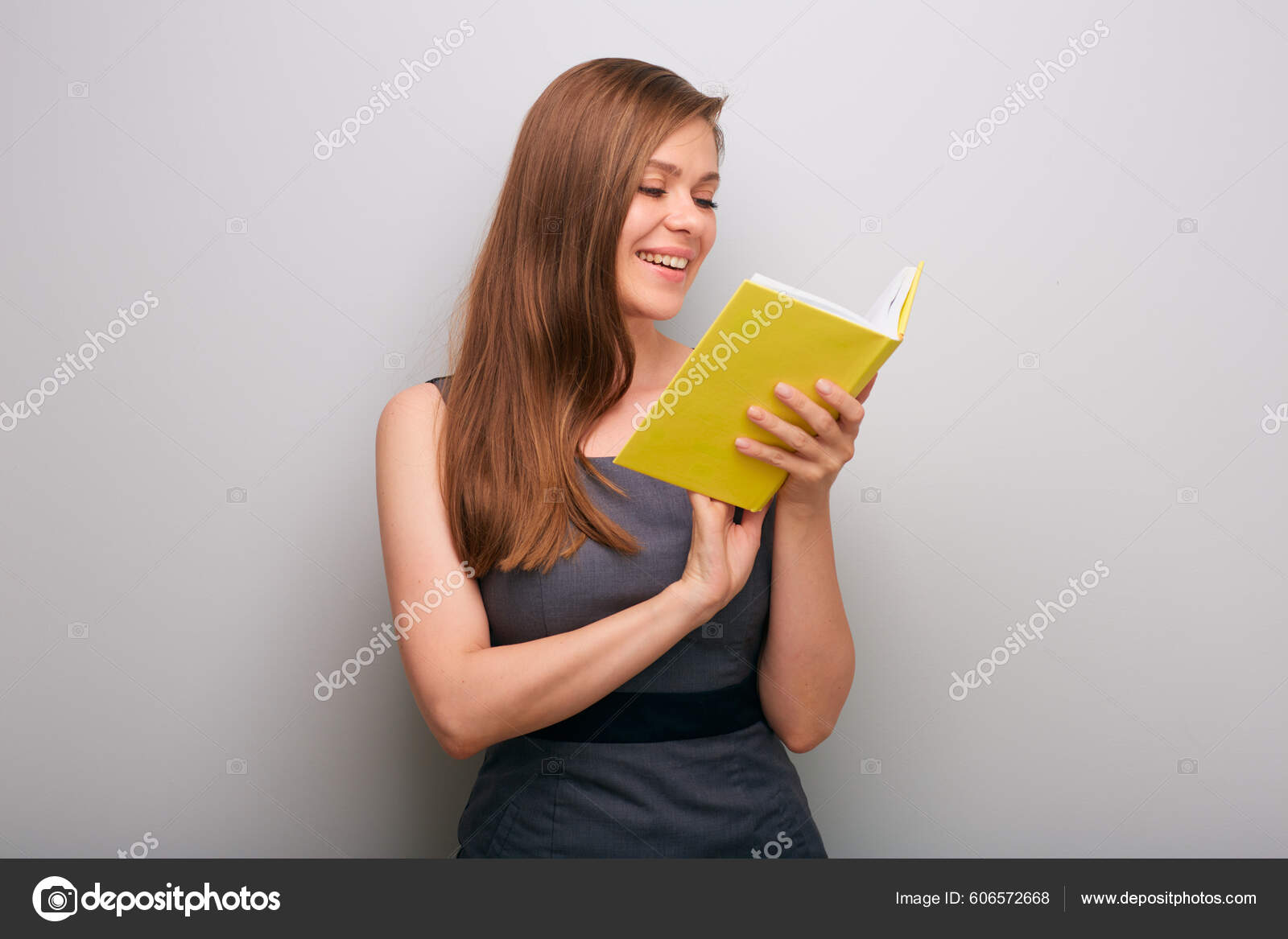 Smiling Student Woman Dress Reading Book Isolated Female Business ...