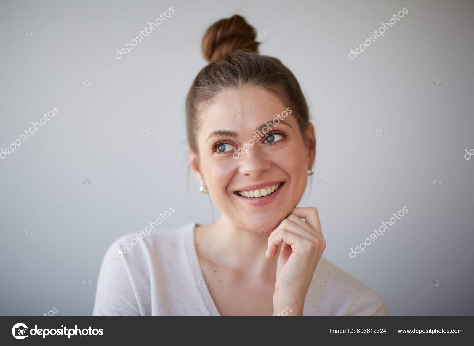 Focused Thinking Woman Close Face Portrait Girl Looking Away Side ...
