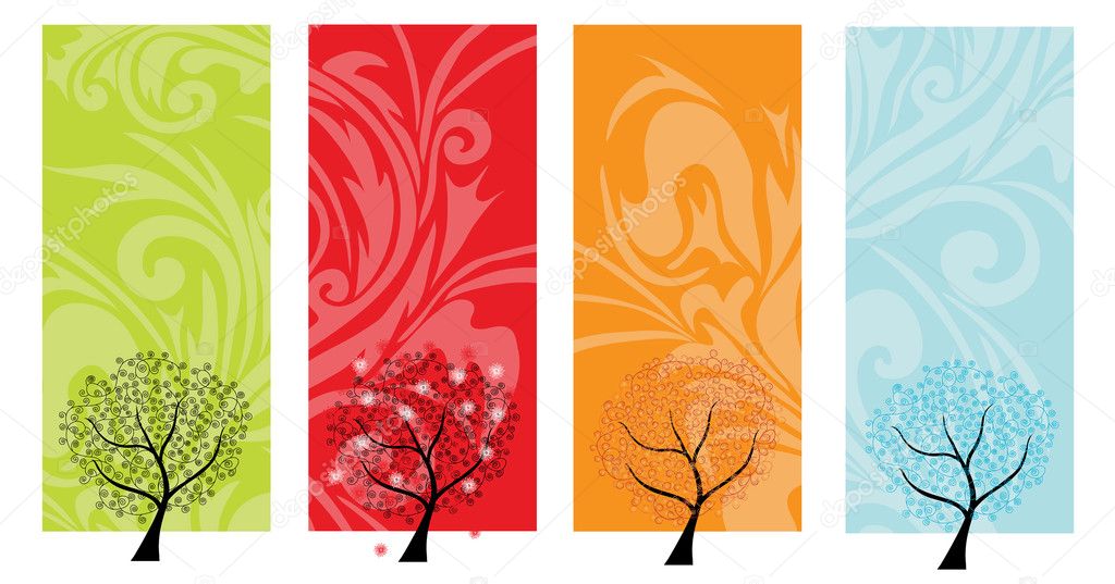Four seasons tree banners ⬇ Vector Image by © Chantall | Vector Stock ...