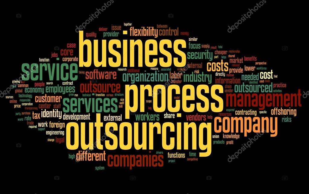 Business process outsourcing concept in word tag cloud on black ...