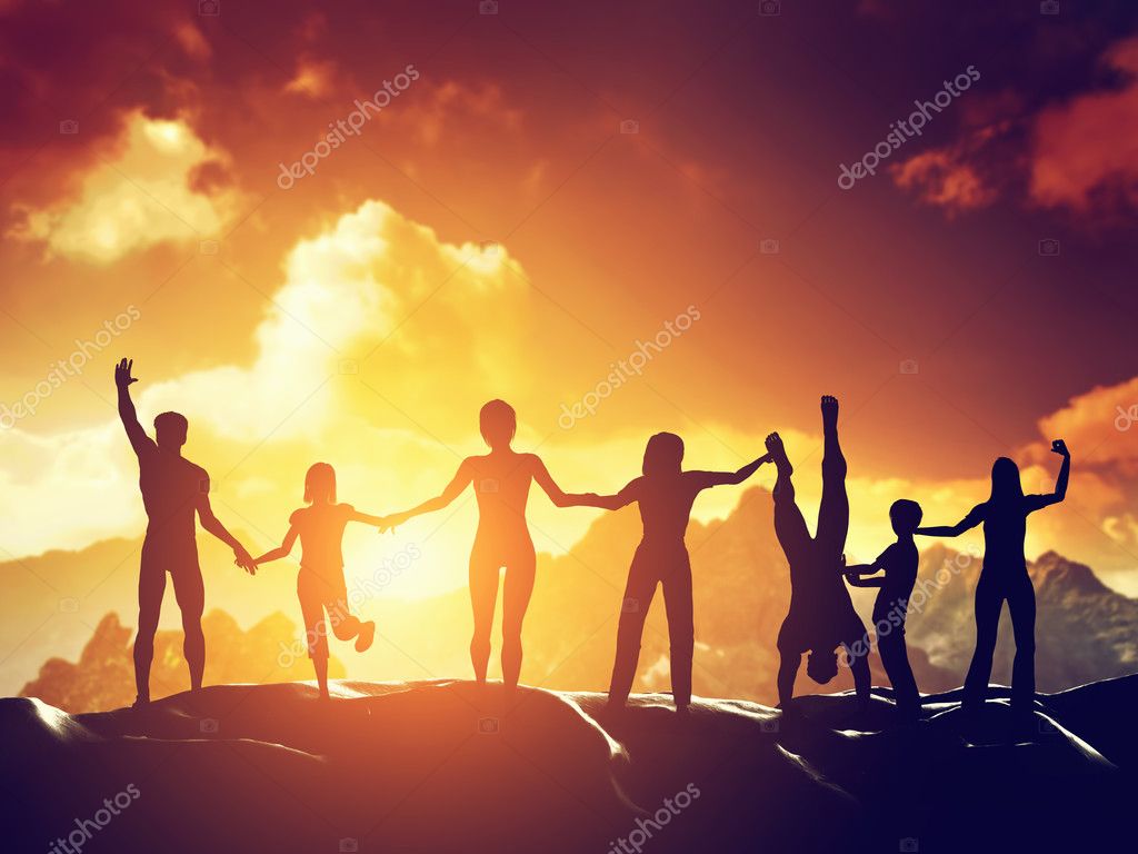 les gens, amis, famille ensemble sur la montagne — Photographie ...