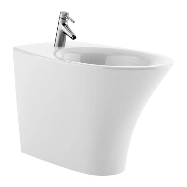 White and deep modern white bathtub with stainless steel fixtures ...