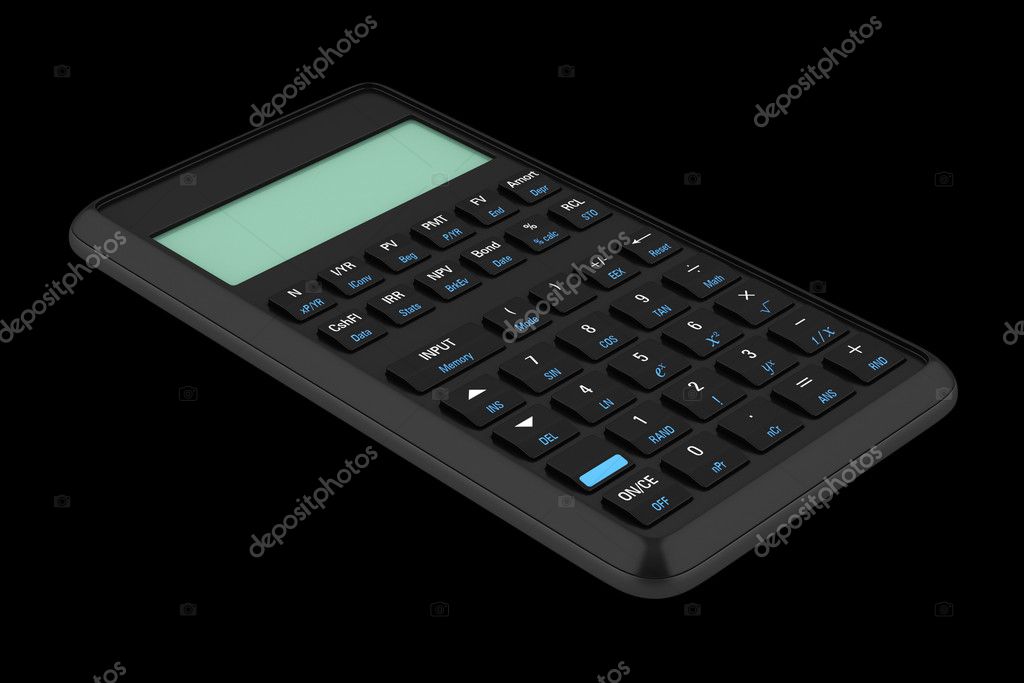 Black plastic calculator isolated on black background — Stock Photo ...