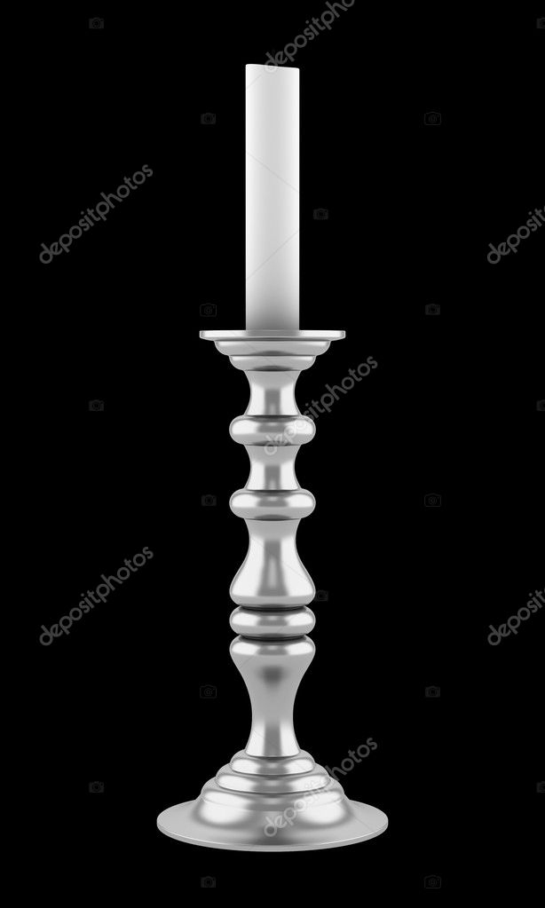 Silver candlestick with candle isolated on black background — Stock ...
