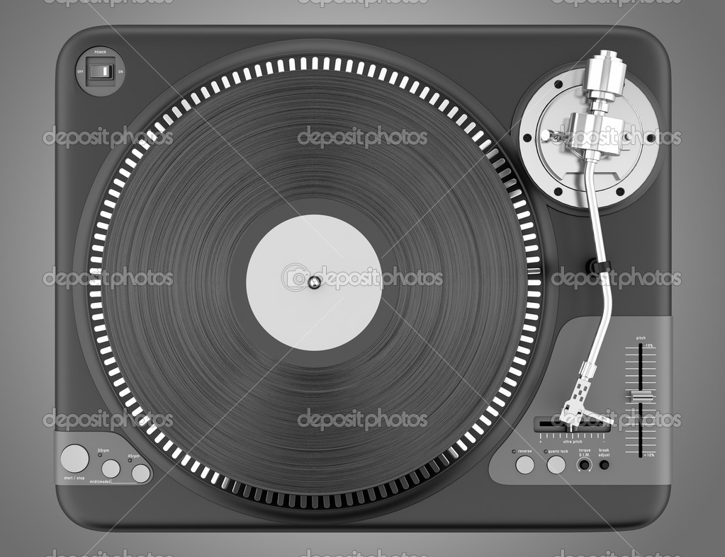 Top view of black turntable isolated on gray background Stock Photo by ...