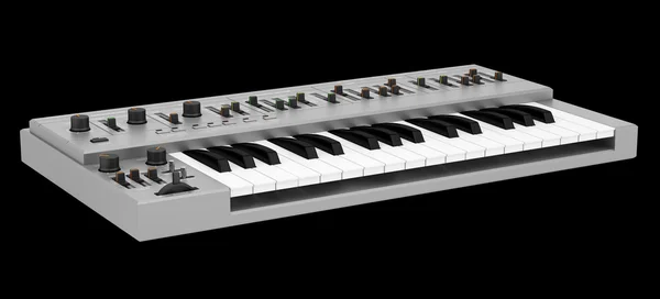 Top view of gray synthesizer isolated on black background — Stock Photo ...