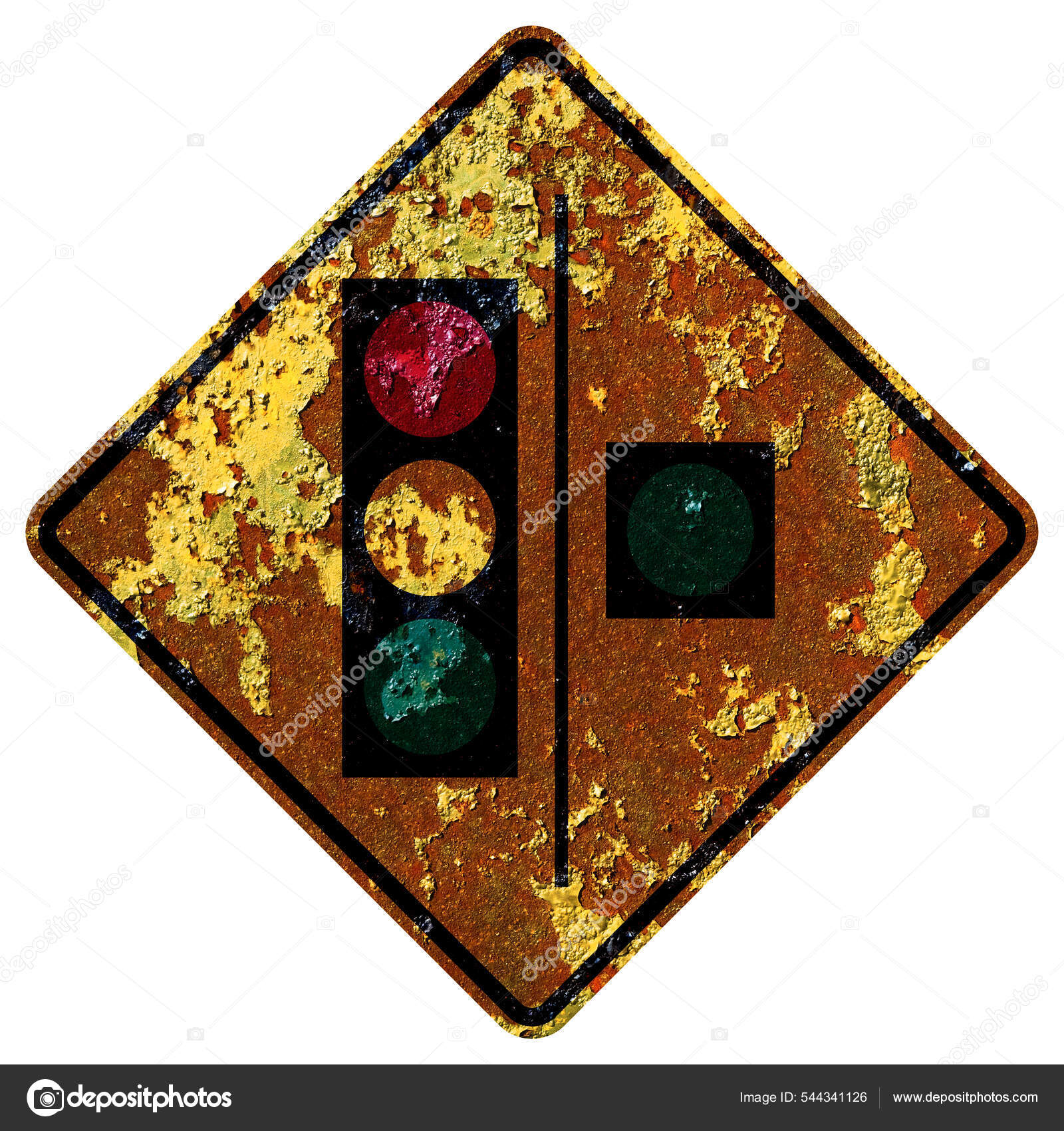 Old Rusty American Road Sign Traffic Lights Continuous Green Lane Stock ...