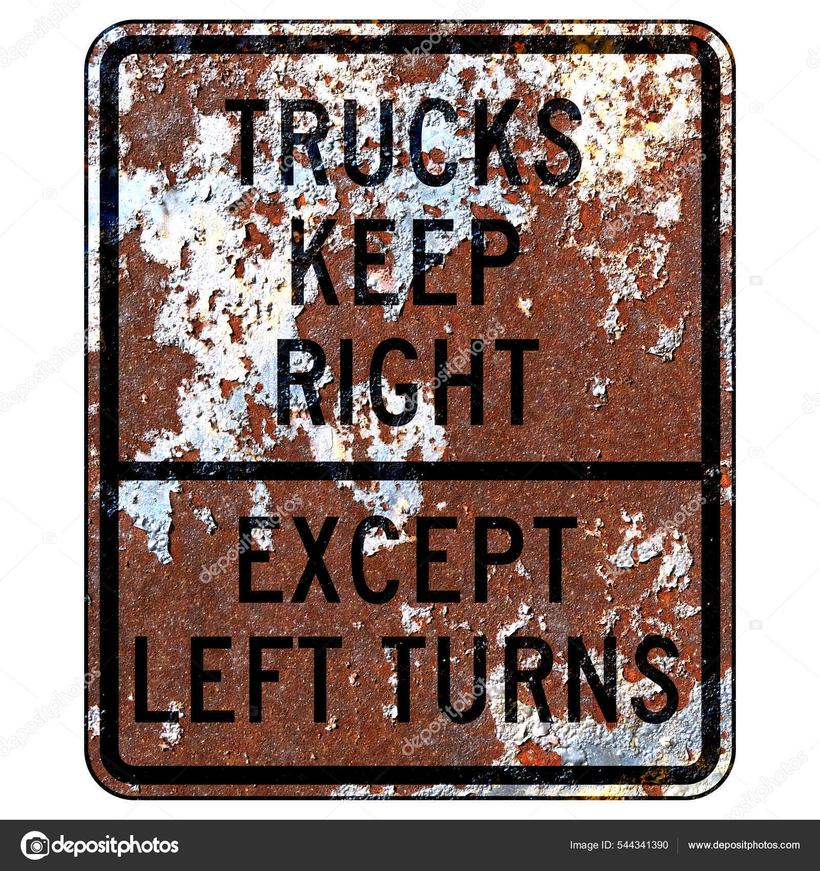Old Rusty American Road Sign Trucks Keep Right Left Turns — Stock Photo ...