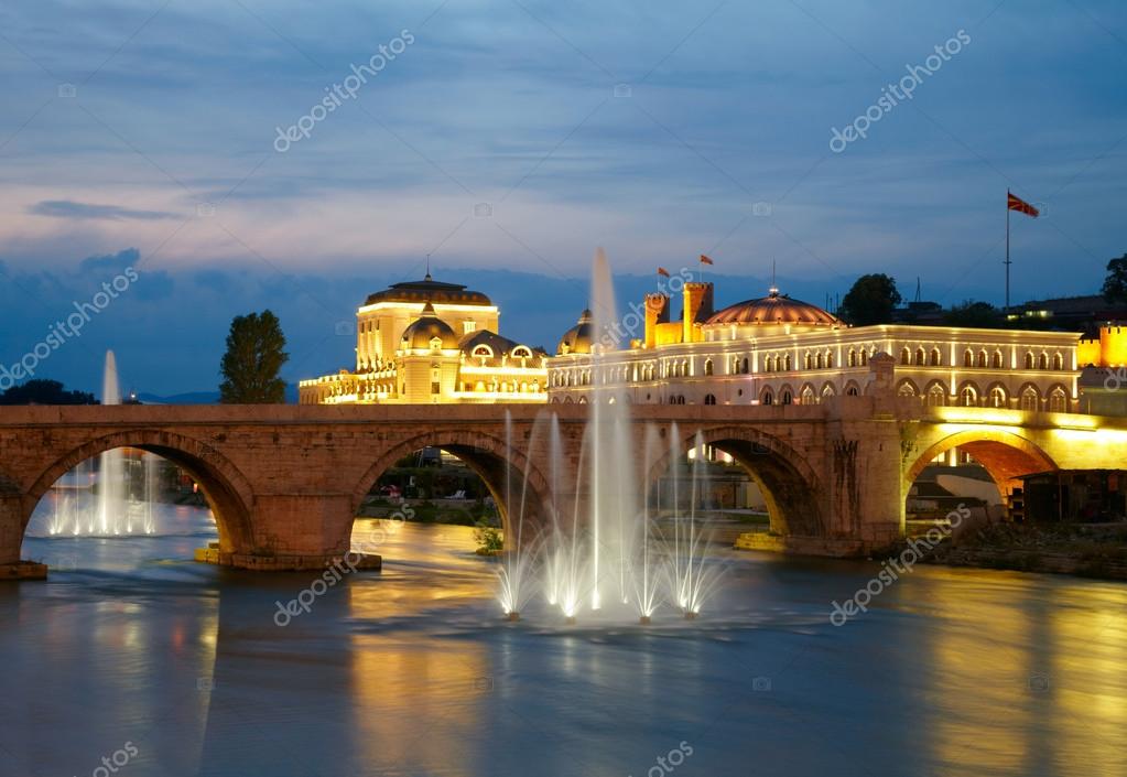 Macedonian's capital city Skopje. Old stone bridge — Stock Photo ...