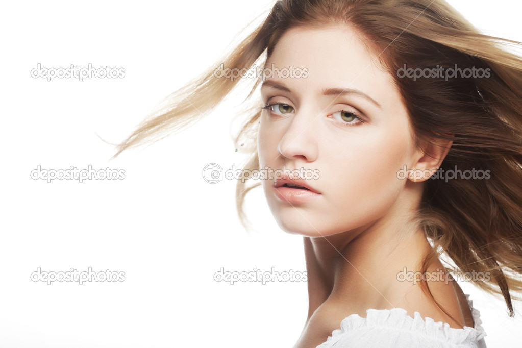 Beautiful woman face with clean skin — Stock Photo © juice_team #42489571