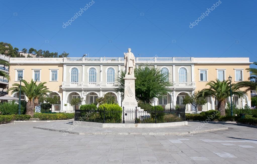 Statue of Dionysios at Solomos Square in Zakynthos, Greece Stock Photo ...