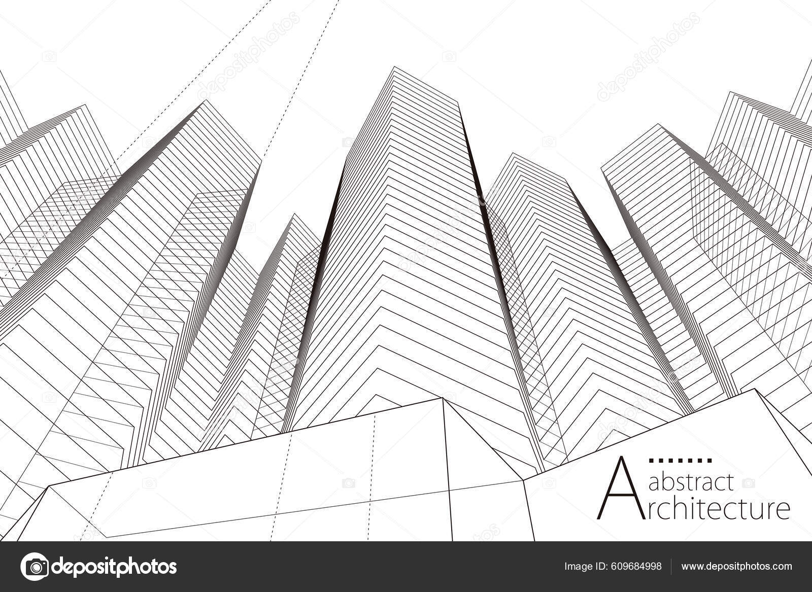 Illustration Abstract Modern Urban Landscape Line Drawing Imaginative ...