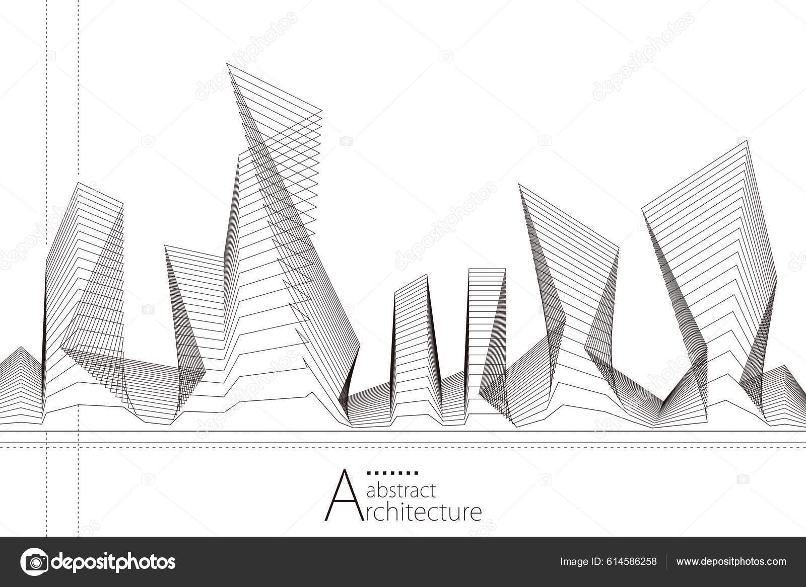 Illustration Abstract Modern Urban Landscape Line Drawing Imaginative ...