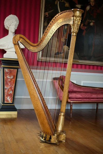 Beautiful golden harp in the auditorium before concert Stock Photo by ...