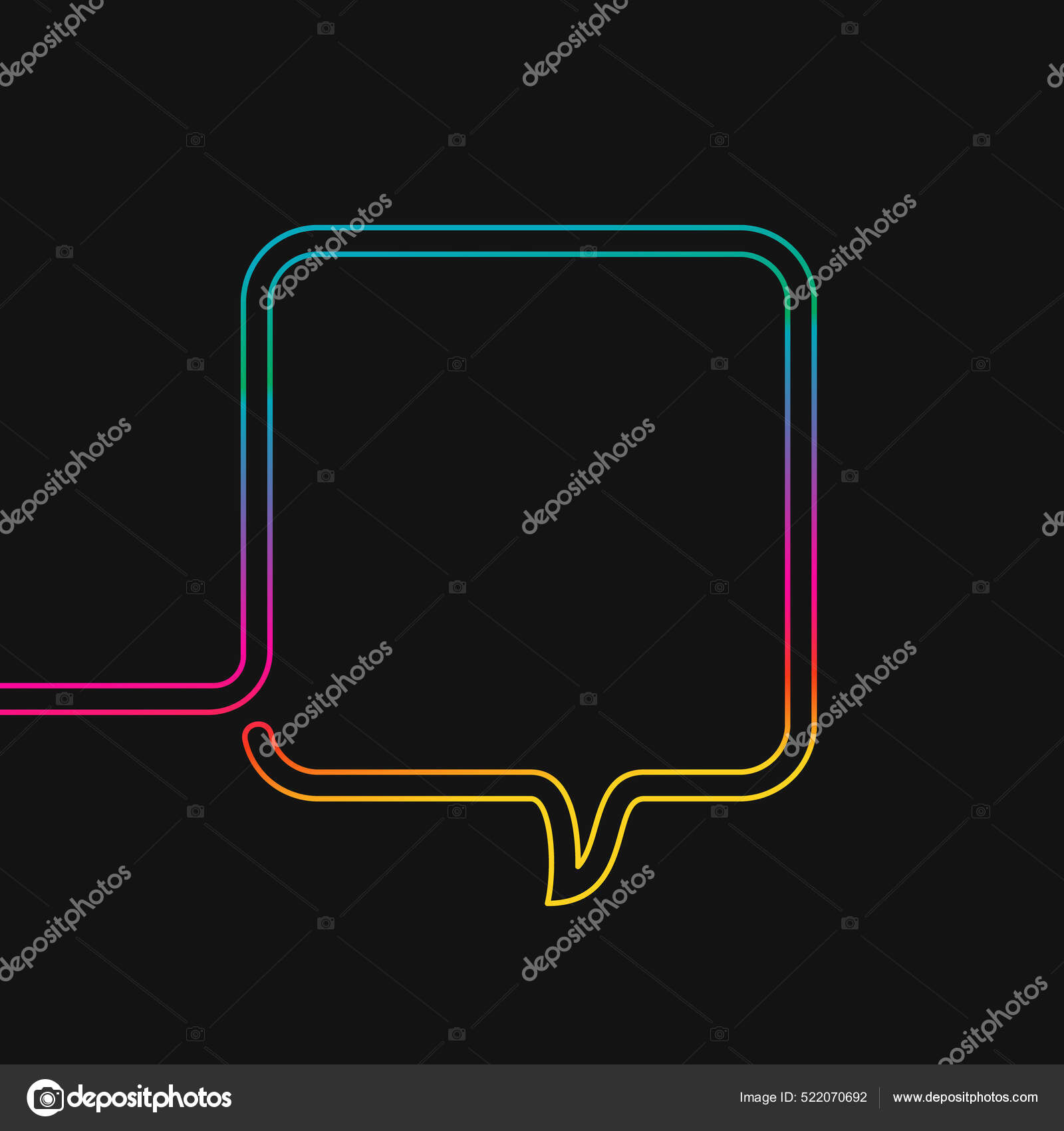 One Line Drawing Square Speech Bubble Rainbow Colors Black Background ...
