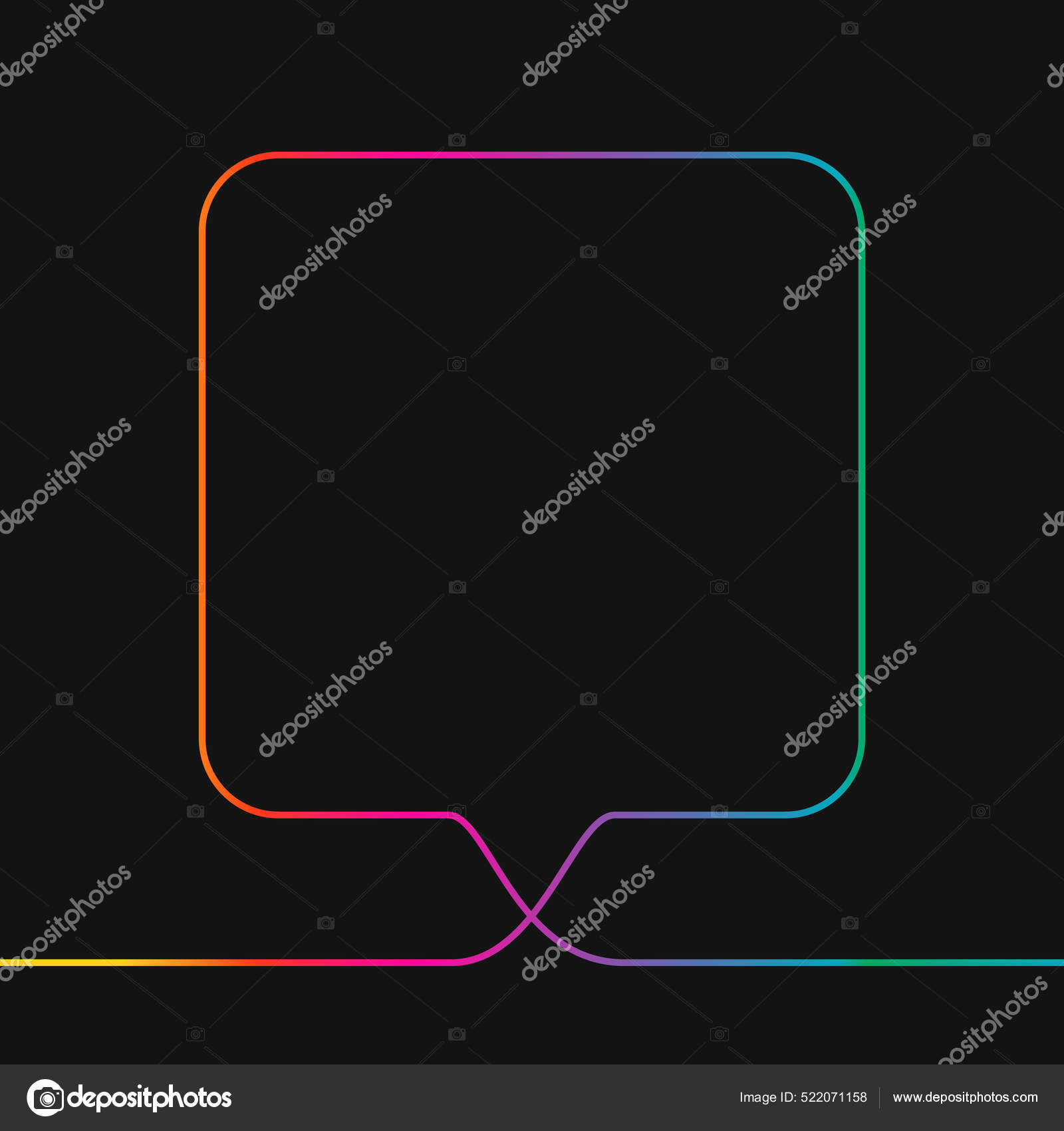 One Line Drawing Square Speech Bubble Rainbow Colors Black Background ...